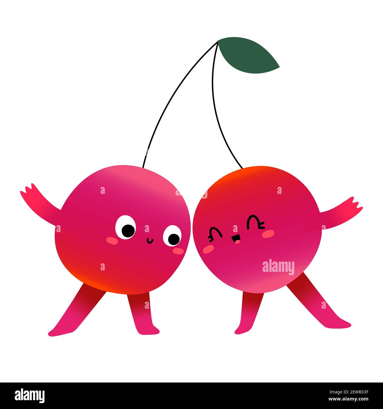 Cute cherry berries characters in love, dancing holding hands, kawaii ...