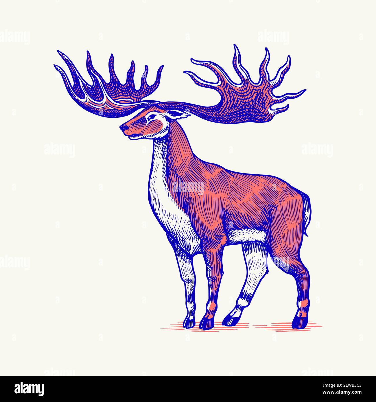Irish elk or Giant deer or Great Horn. Prehistoric mammals. Extinct ...