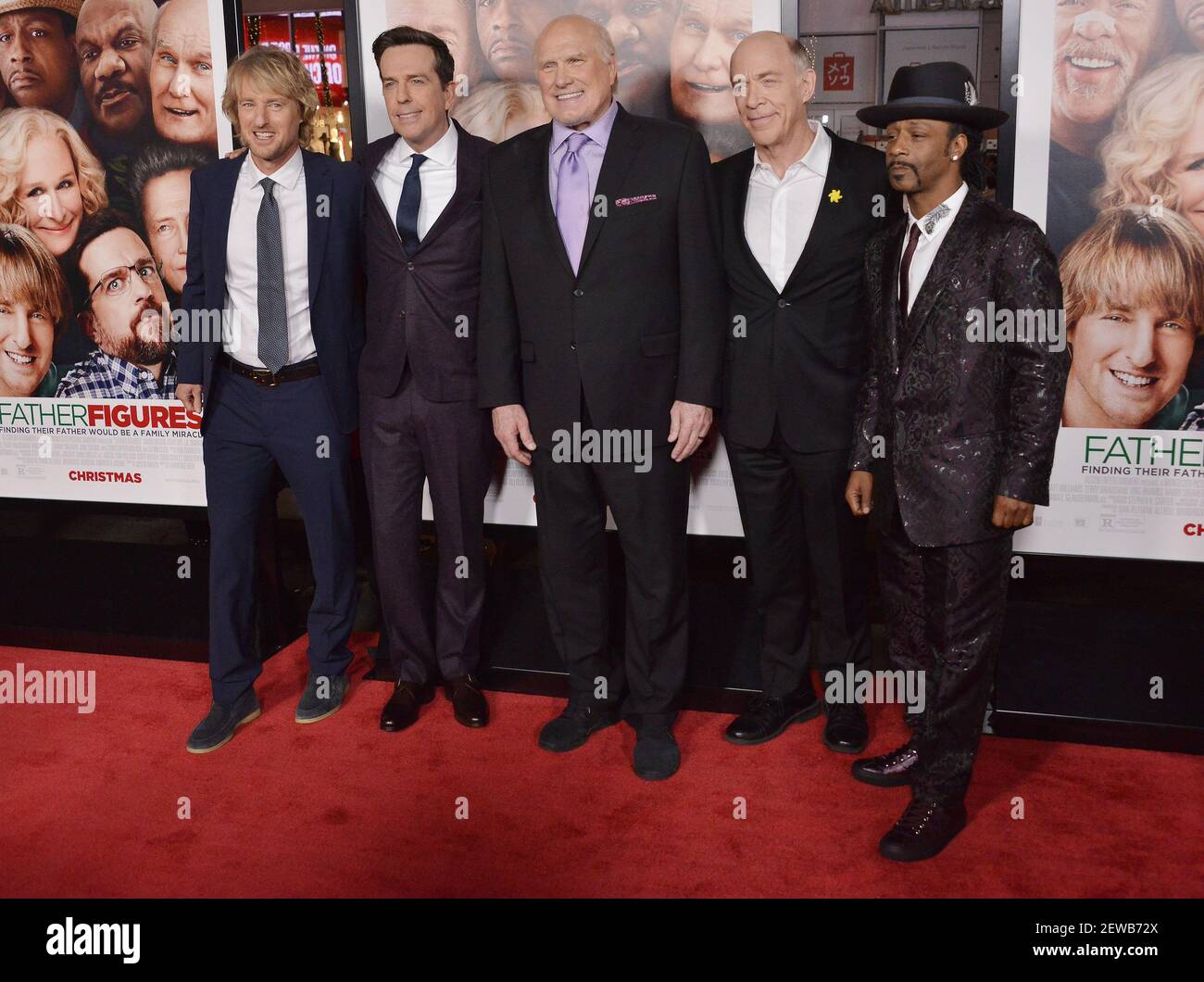 (L-R) "Father Figures" Cast - Owen Wilson, Ed Helms, Terry Bradshaw, JK ...