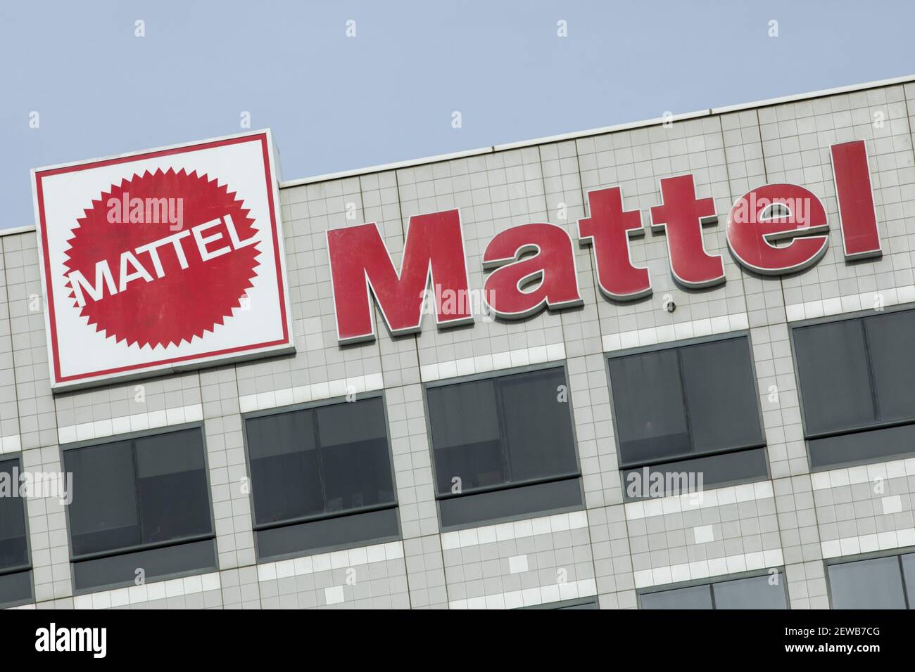 A logo sign outside of the headquarters of Mattel, Inc., in El Segundo ...