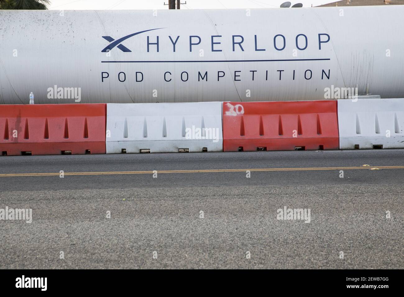 A logo sign on a Hyperloop test track outside of the headquarters of ...