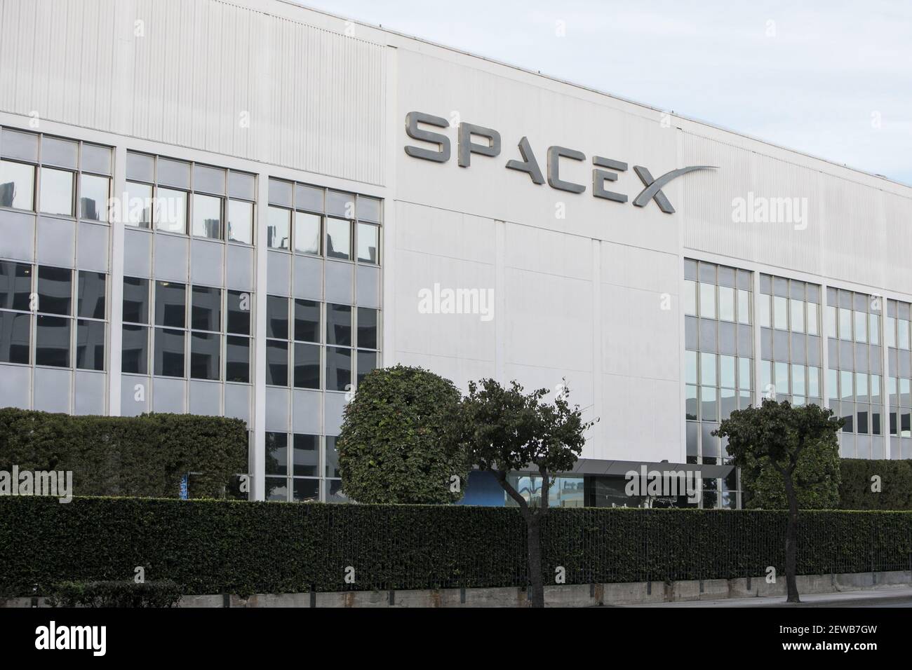 A logo sign outside of the headquarters of Space Exploration Technologies Corp., also known as ...