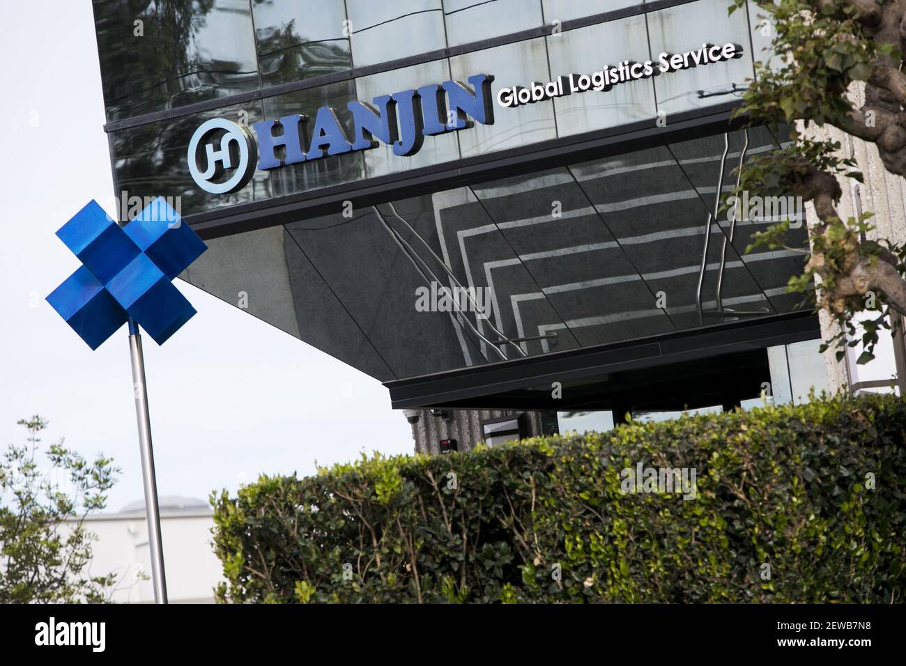 A logo sign outside of a facility occupied by Hanjin Shipping Co., Ltd ...