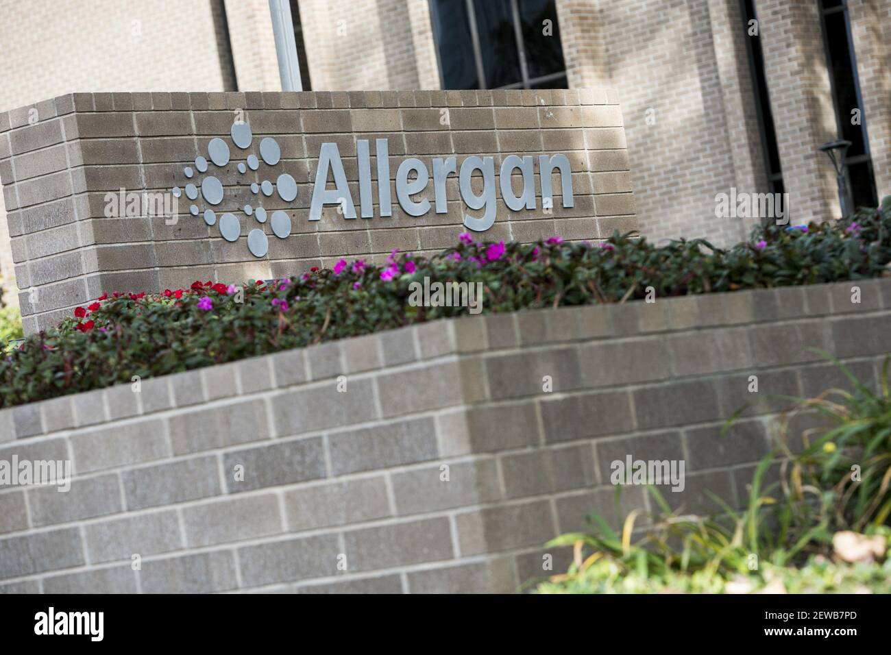 A logo sign outside of the headquarters of Allergan in Irvine ...