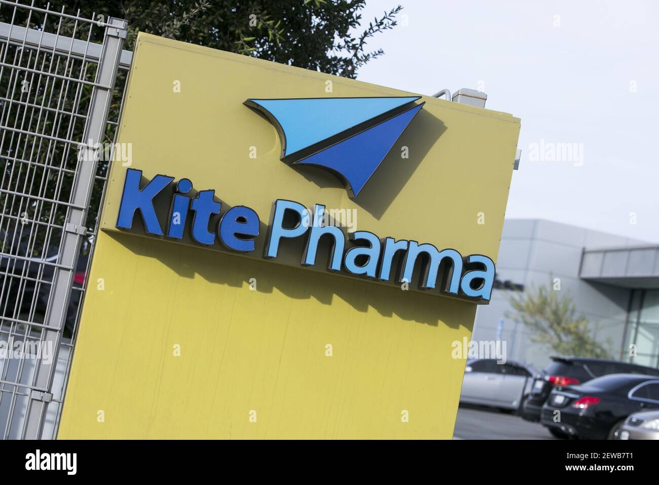 A logo sign outside of a facility occupied by Kite Pharma in El Segundo ...