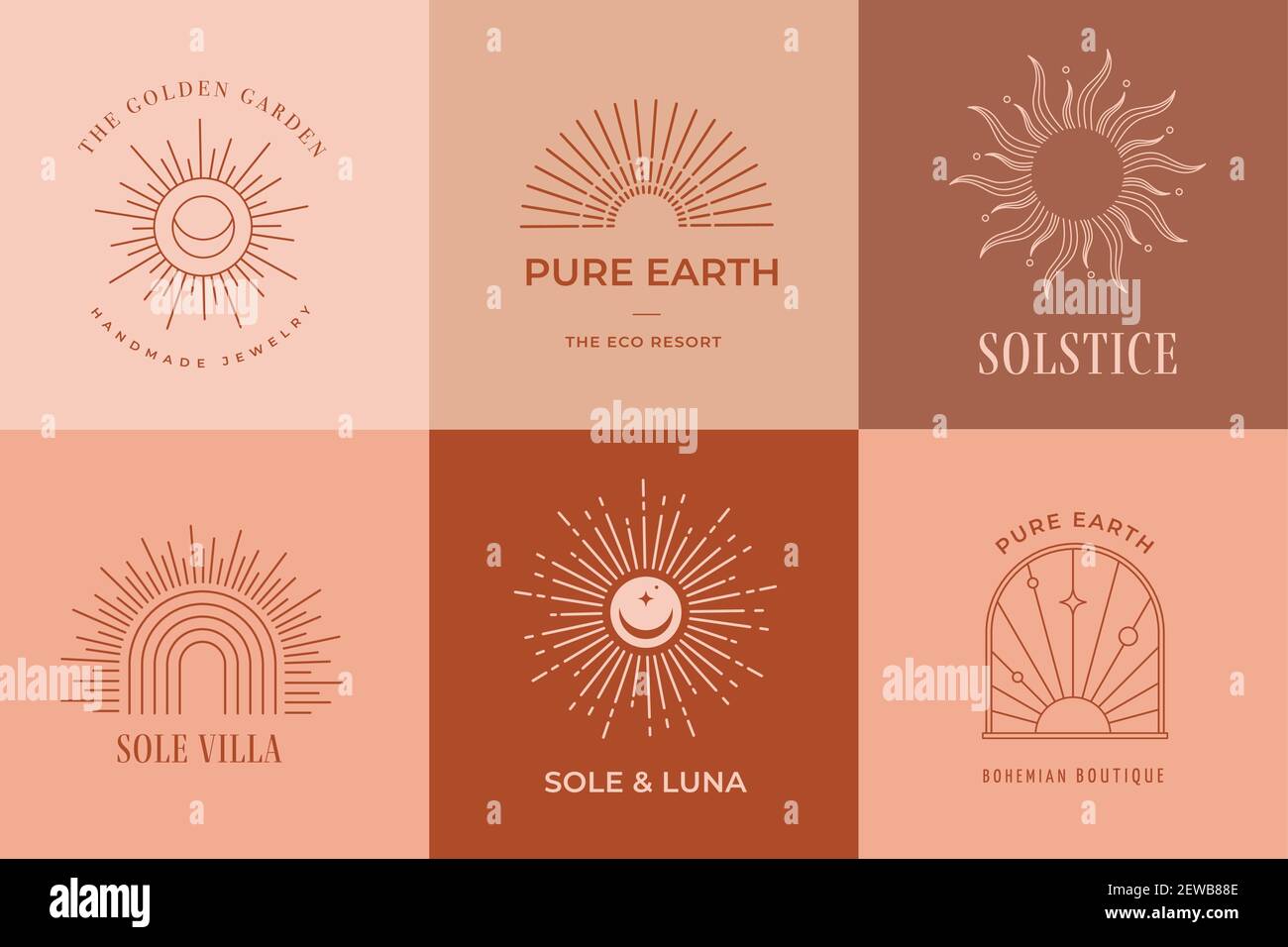 Bohemian linear logos, icons and symbols, sun design templates ...