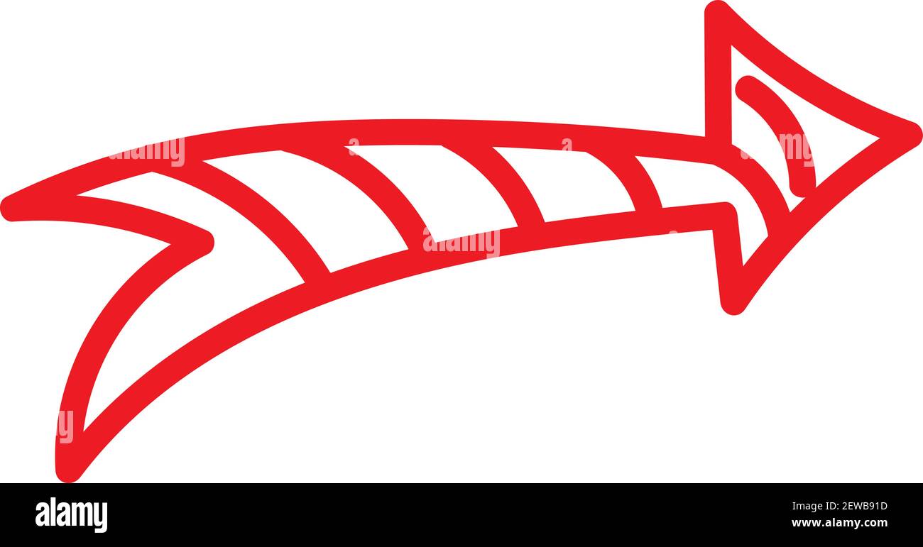 Red arrow with stripes in it pointed to the right, illustration, vector ...