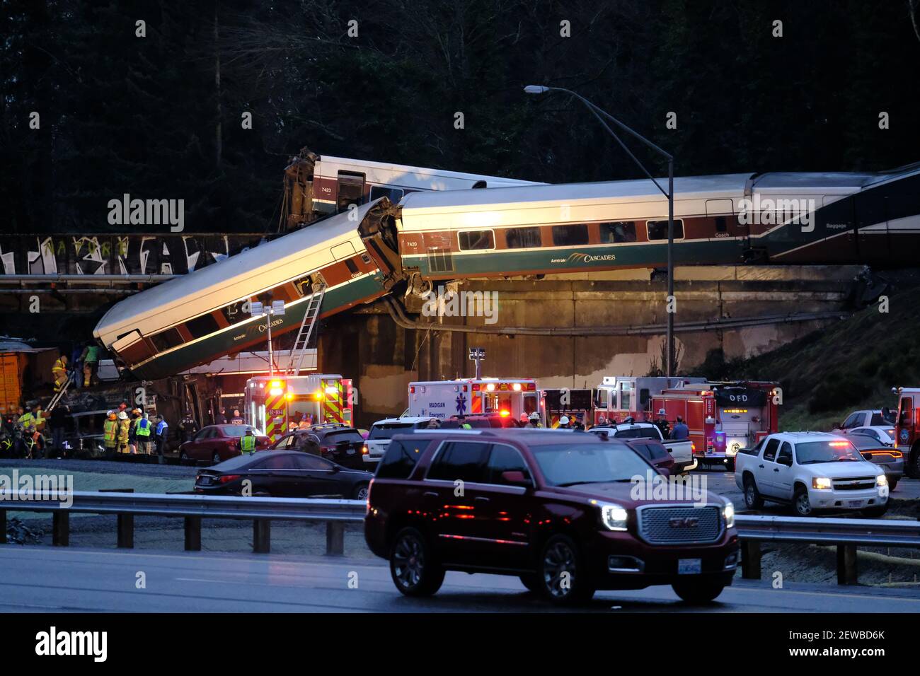 Emergency services respond to a mass casualty incident after Amtrak ...