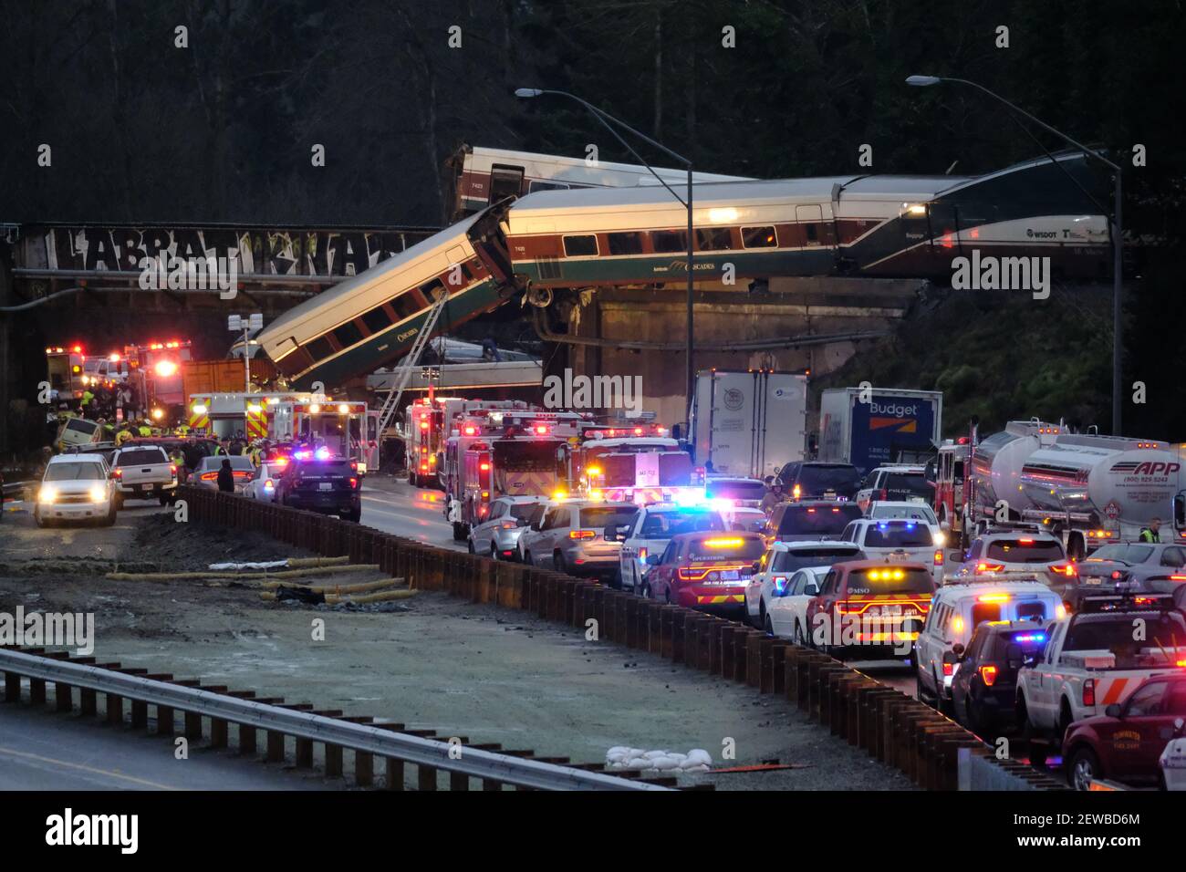 Emergency services respond to a mass casualty incident after Amtrak ...