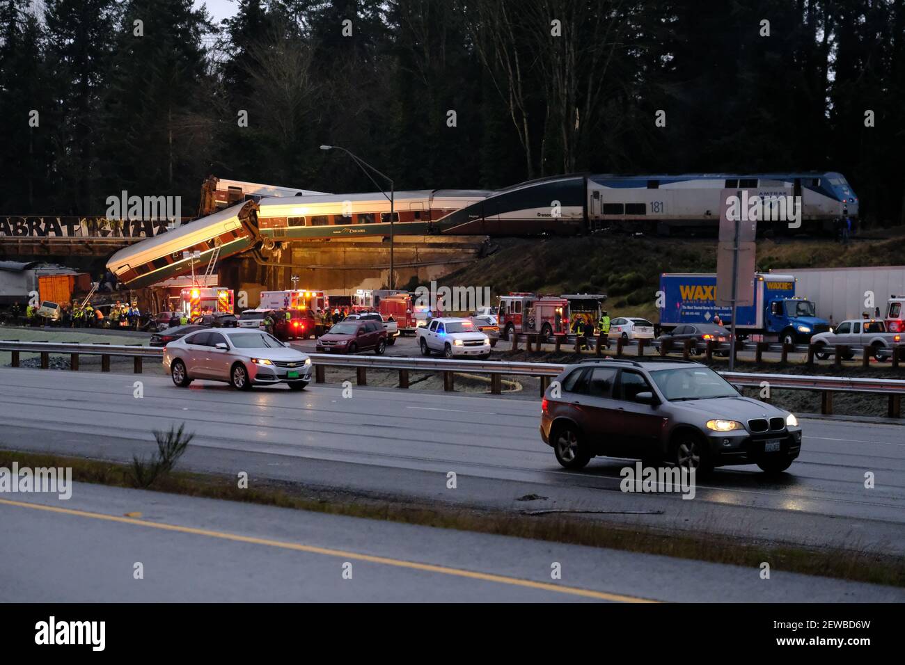 Emergency services respond to a mass casualty incident after Amtrak ...