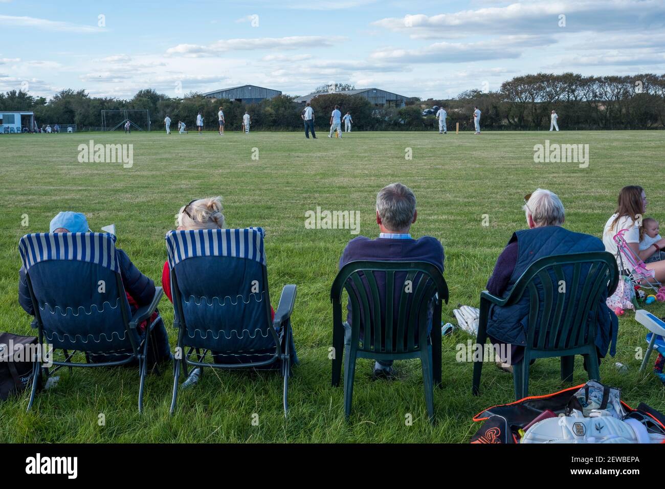Small crowd watching Village cricket match, East Prawle, Devon Stock ...