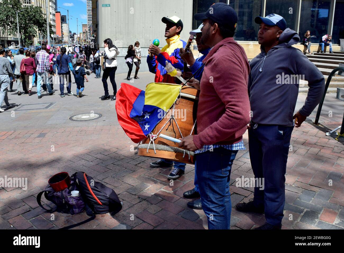 A Venezuelan folk band plays on the streets of Bogota, Colombia. The ...