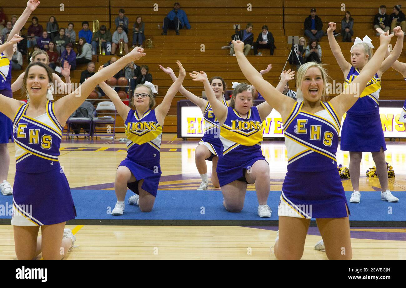 Sparkle cheerleaders Matilda Gillard (center left) and Victoria Loyo ...