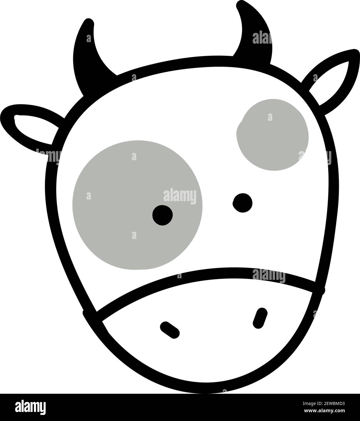 Grey cow head, illustration, vector on white background Stock Vector ...