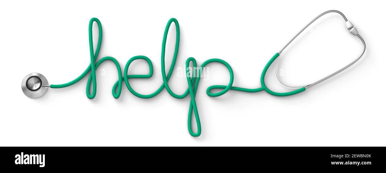 Stethoscope in the form of the word HELP isolated on white background ...