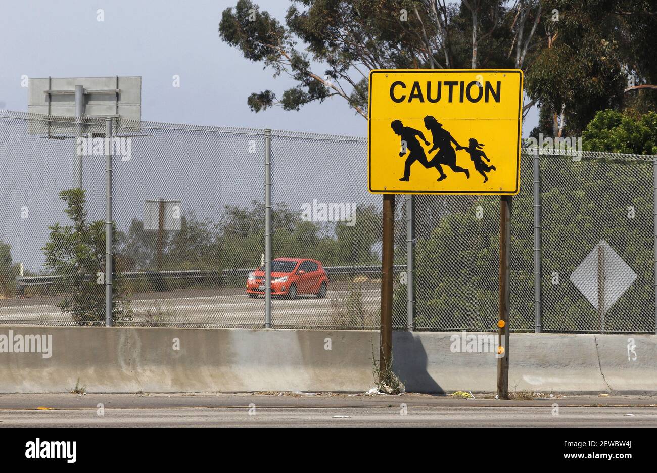The last of ten immigrant crossing signs that once stood on either side ...