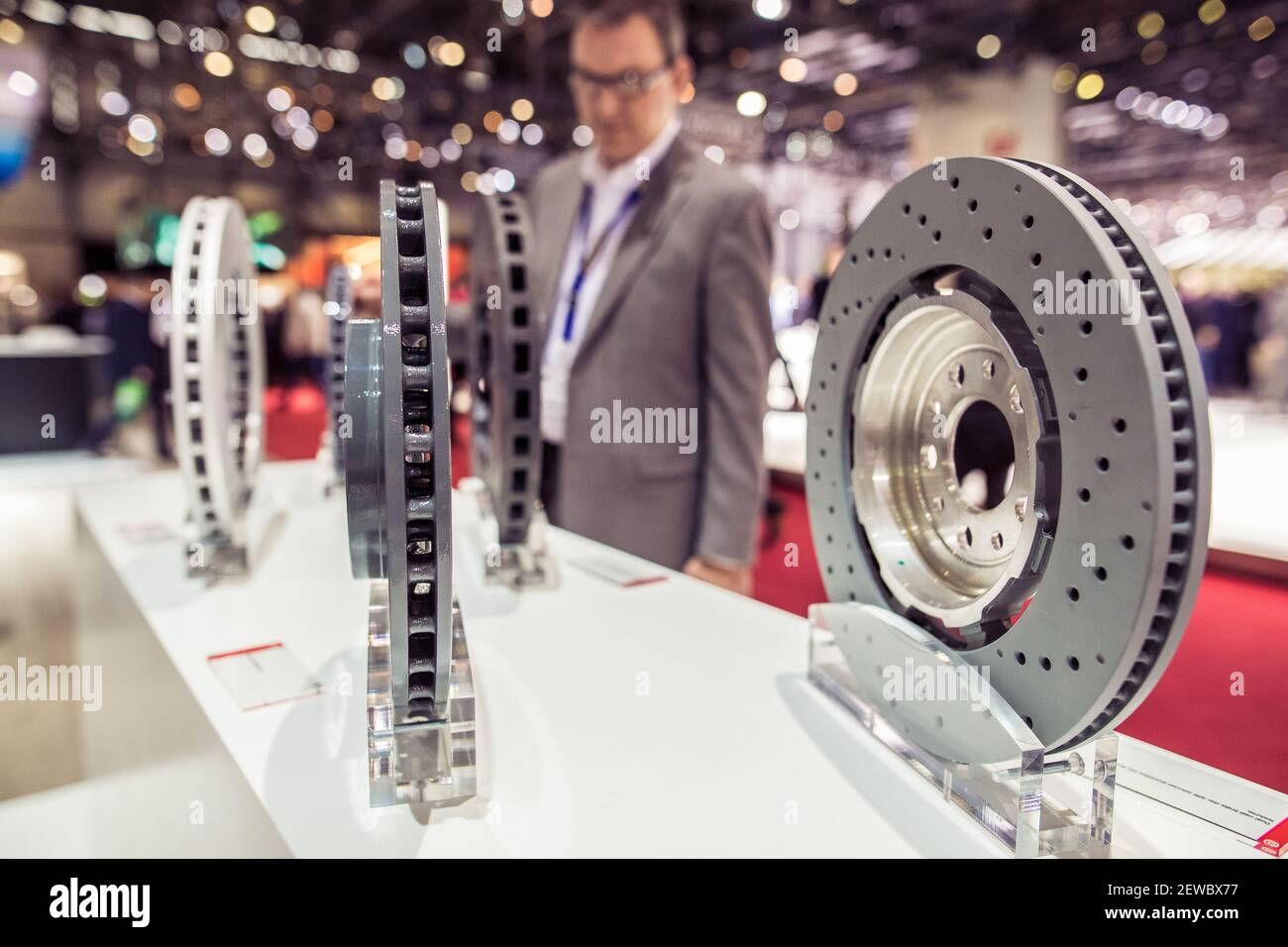 Detail of Brembo disc brakes on display at Geneva Motor Salon in ...