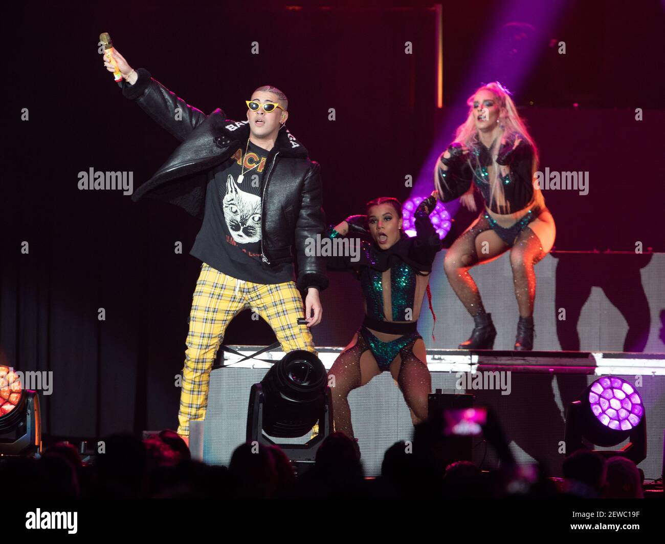 MIAMI, FL-APRIL 28: Bad Bunny is seen performing on stage at the ...