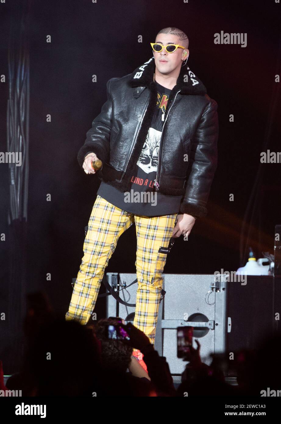 MIAMI, FL-APRIL 28: Bad Bunny is seen performing on stage at the ...