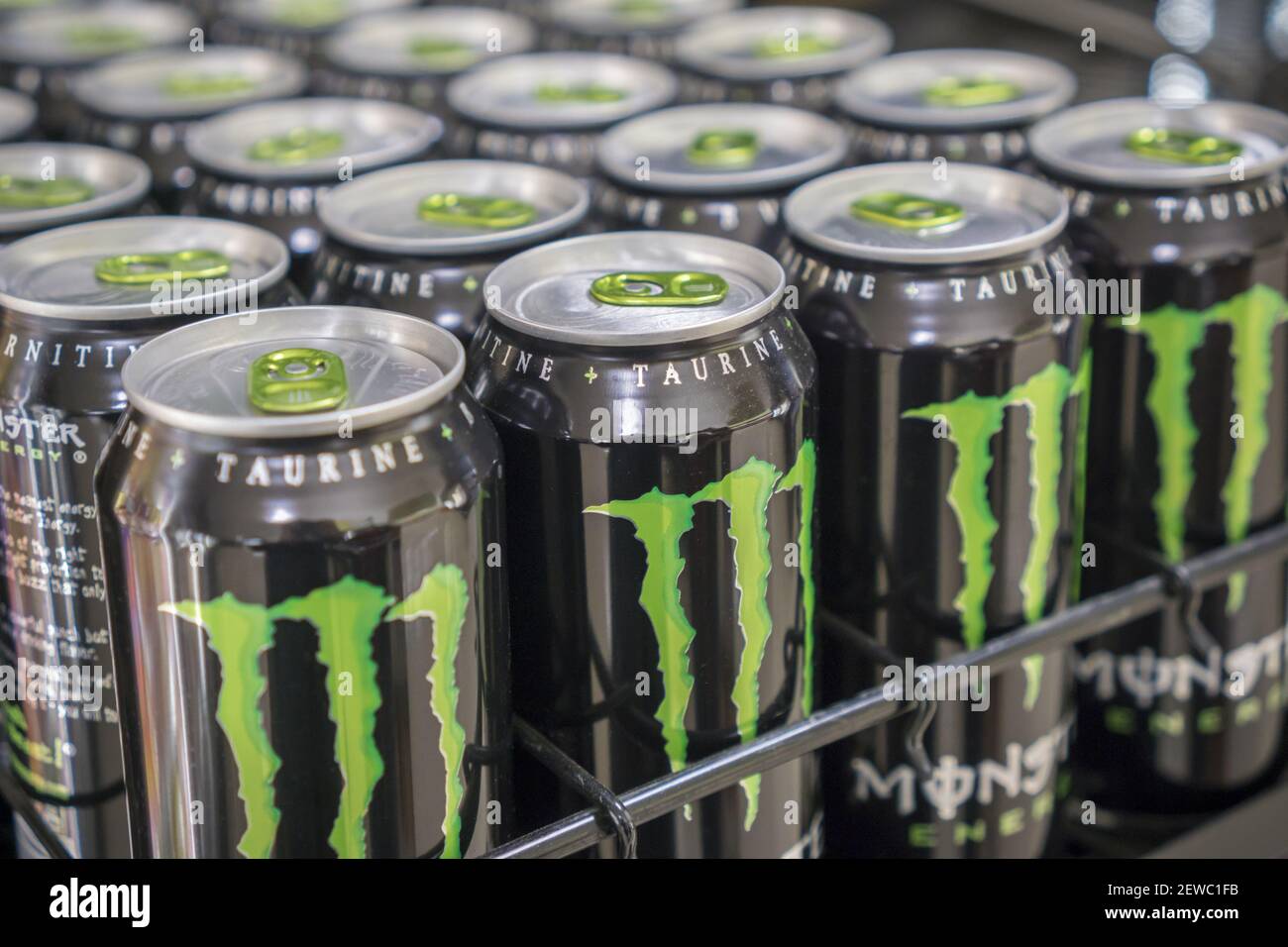Monster brand energy drinks in a supermarket in New York on Thursday ...