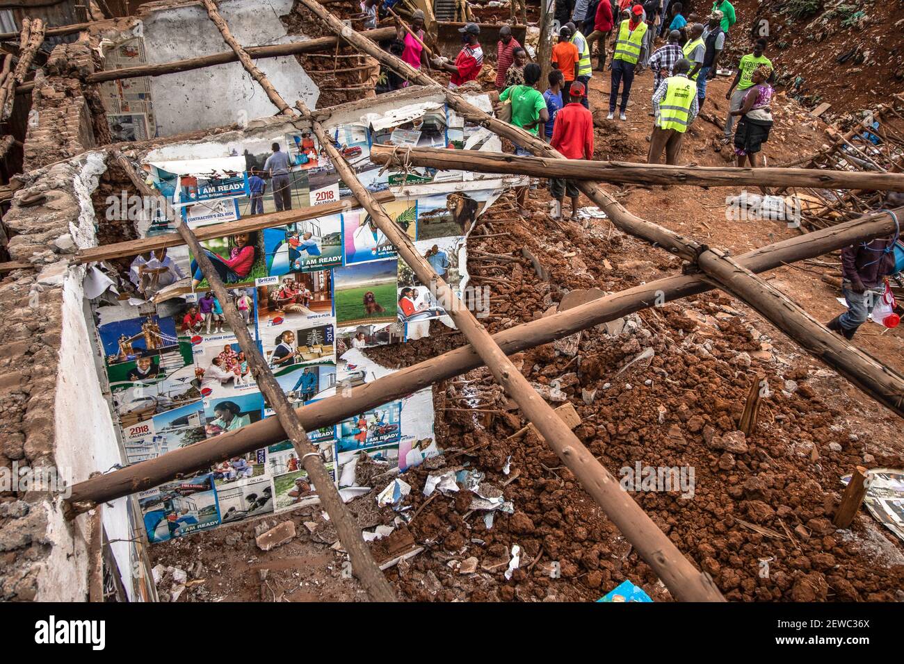 General view of a house structure during the forced eviction of ...