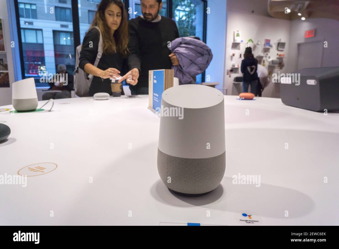 Visitors try out Google Home products in the Google store in the ...