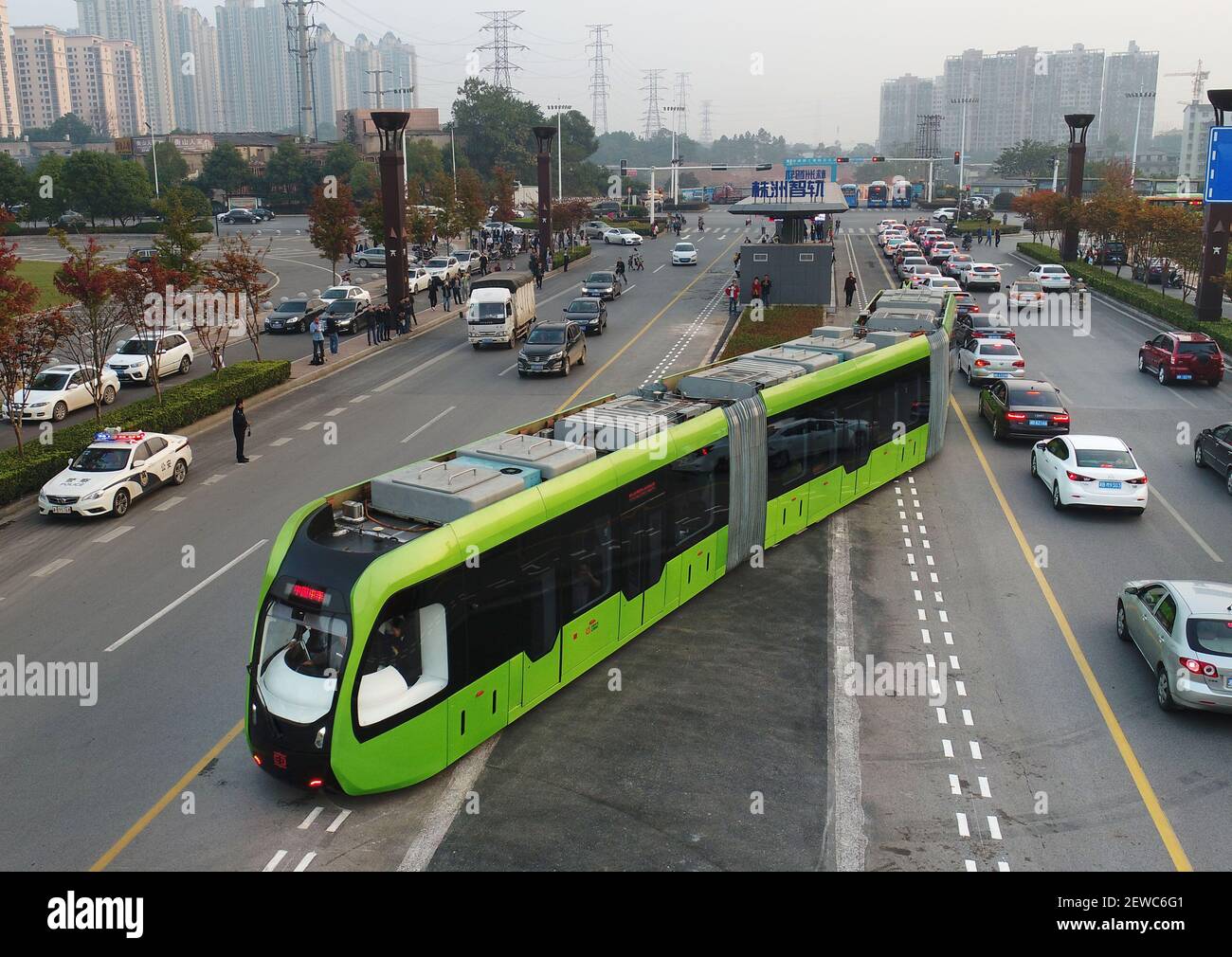 --FILE--A railless train, developed by the CRRC Zhuzhou Institute Co ...