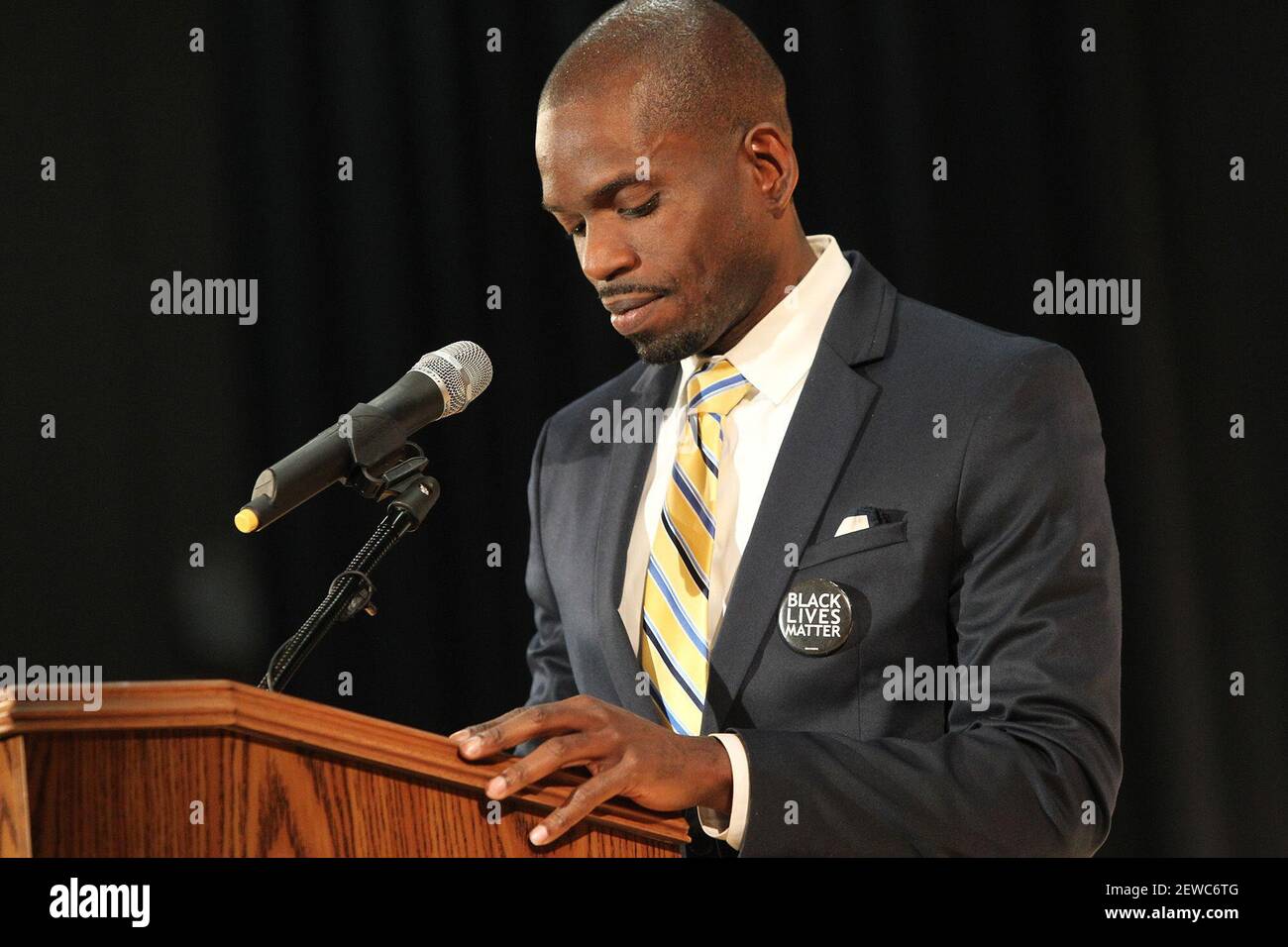 City Councilmember Khalid Kamau speaks to the crowd at the Inauguration ...