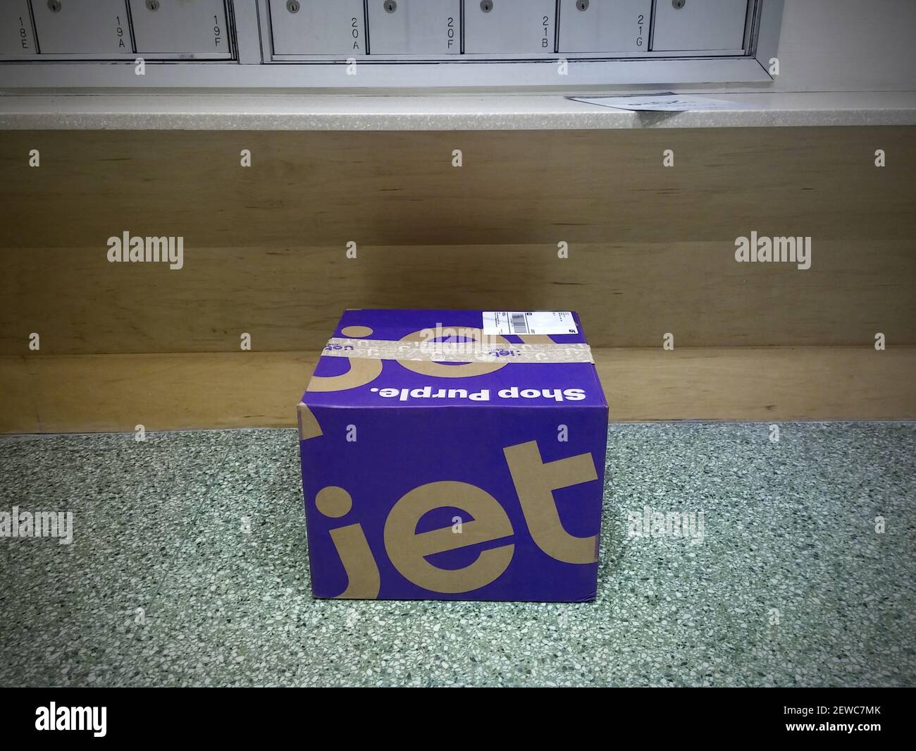 A package delivered by the Jet delivery service in the lobby of an ...