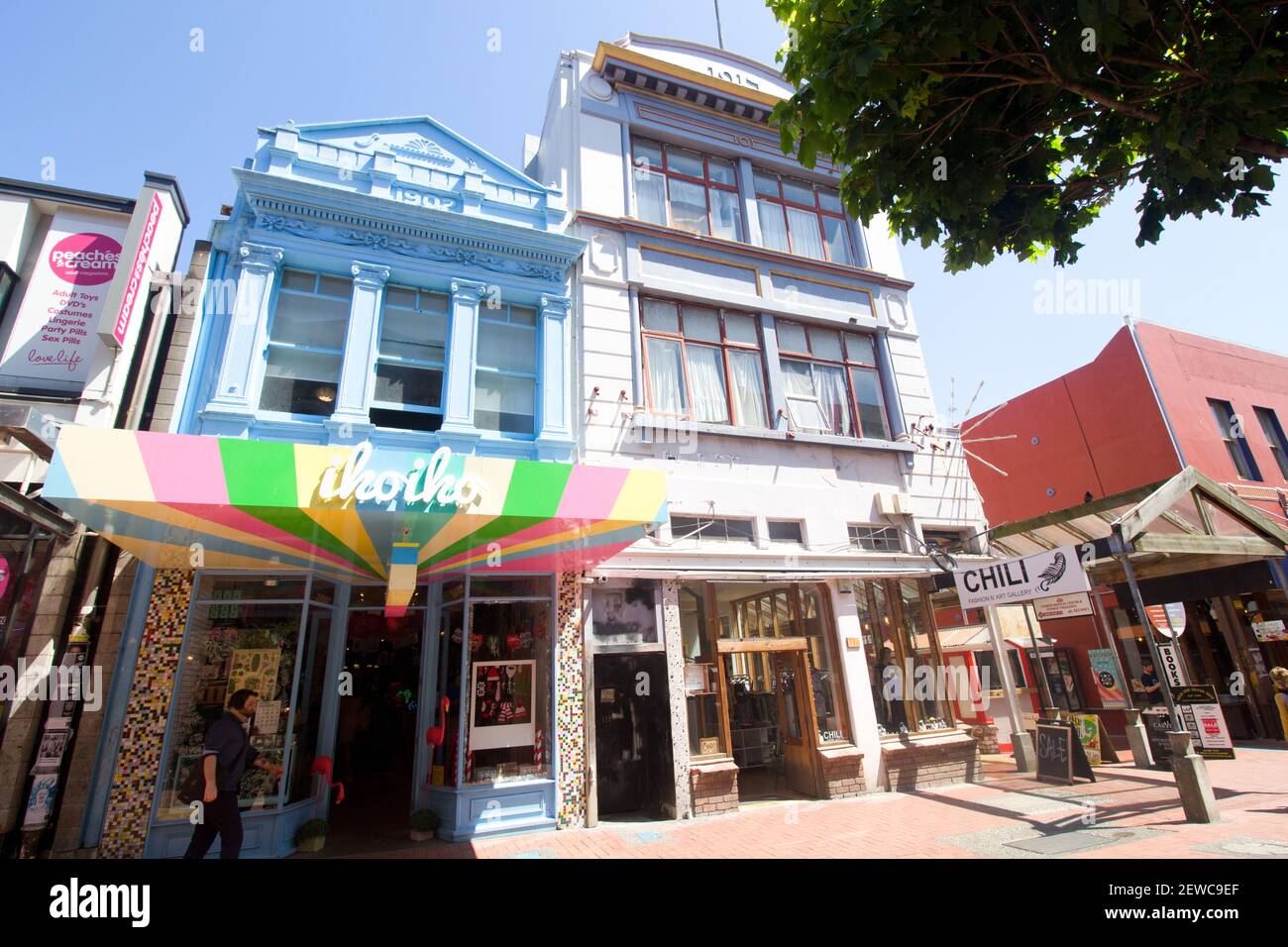 Colorful buildings on Cuba Street, a pedestrian mall and shopping ...