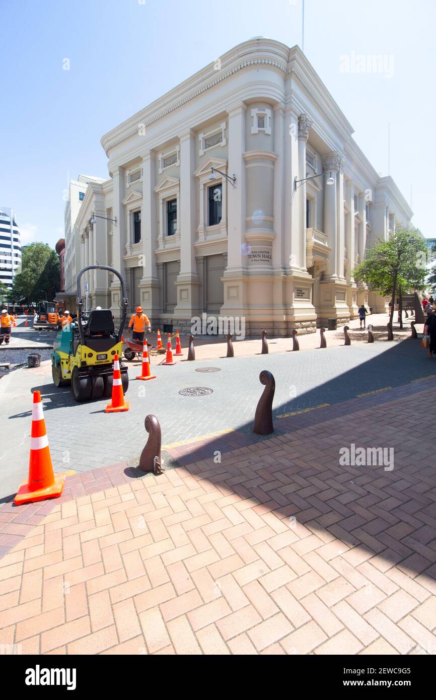 Street view of the Wellington Town Hall, a concert hall and part of the ...