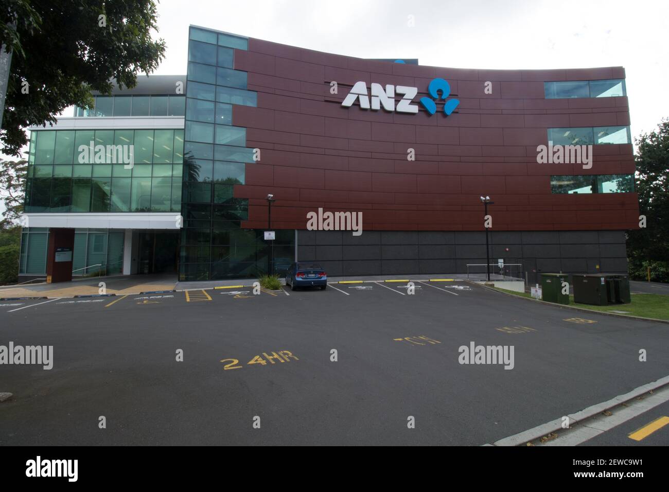 Facade with logo at regional headquarters of ANZ Bank in Hamilton, New ...