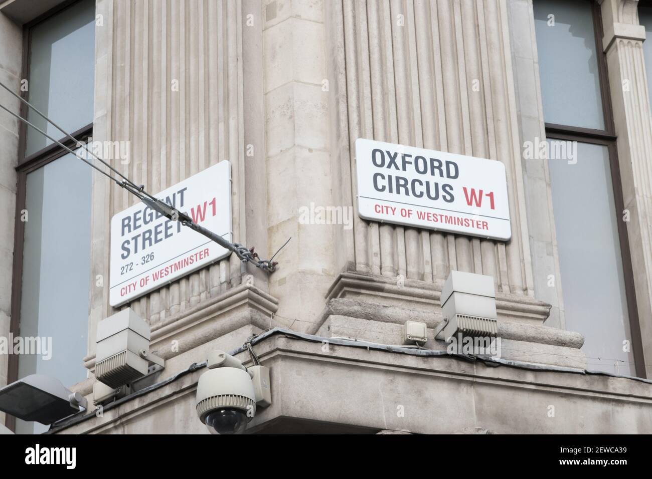 Road signs for Regent Street on Oxford Street in Westminster on the ...