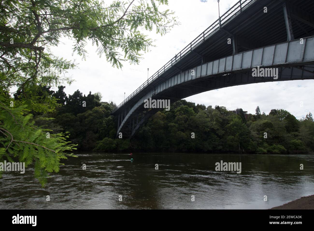 Low-angle view of Victoria Bridge in Hamilton, New Zealand on an ...