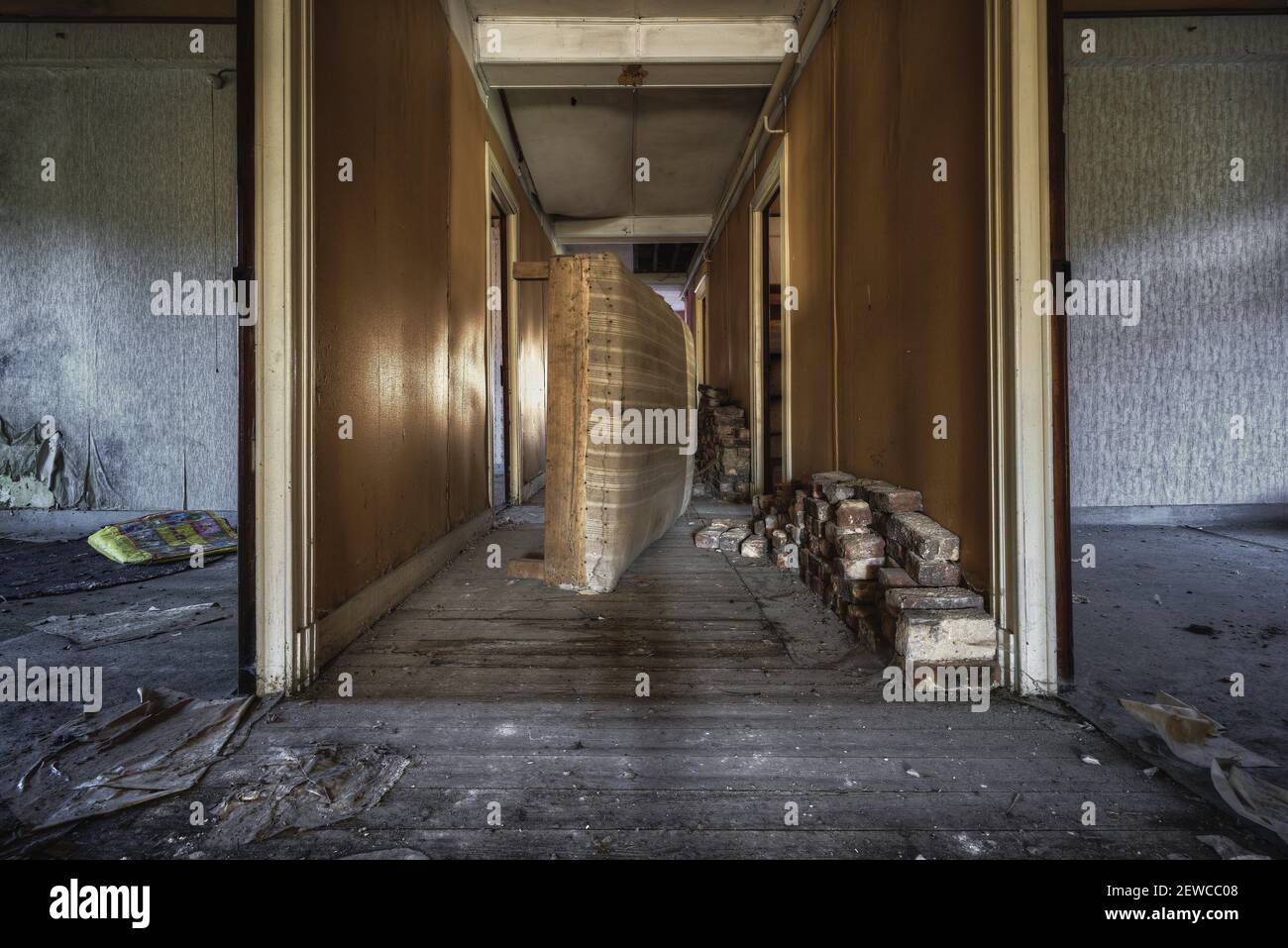 An old damaged bed in an abandoned ruined building Stock Photo - Alamy