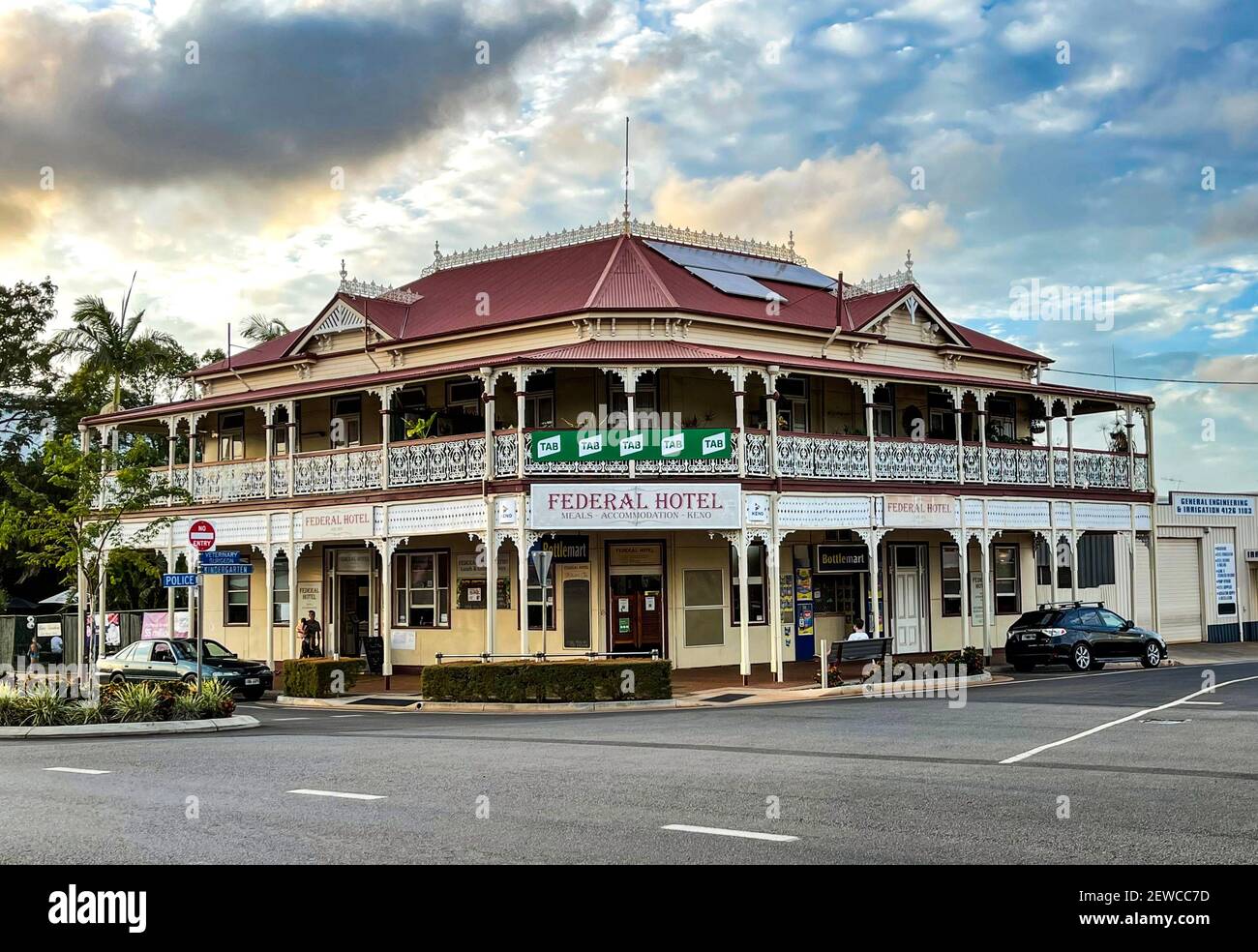 Facade of the Federal Hotel, built in 1907 in the town of Childers ...