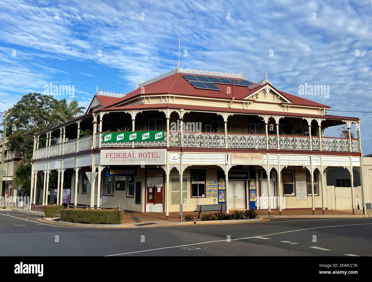 Facade of the Federal Hotel, built in 1907 in the town of Childers ...