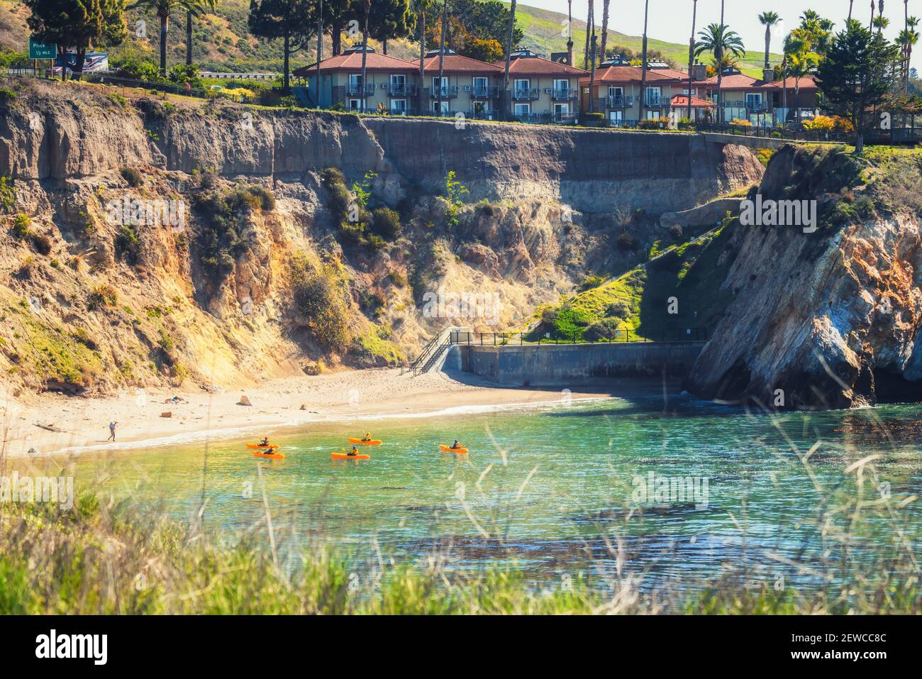Pismo Beach, California, USA- March 1, 2021 Shell Beach cliffs, beach ...