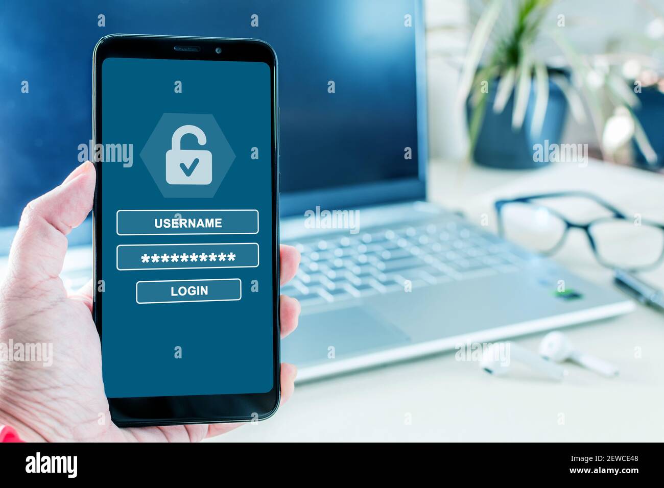 A username and password for login on the cell phone screen ...
