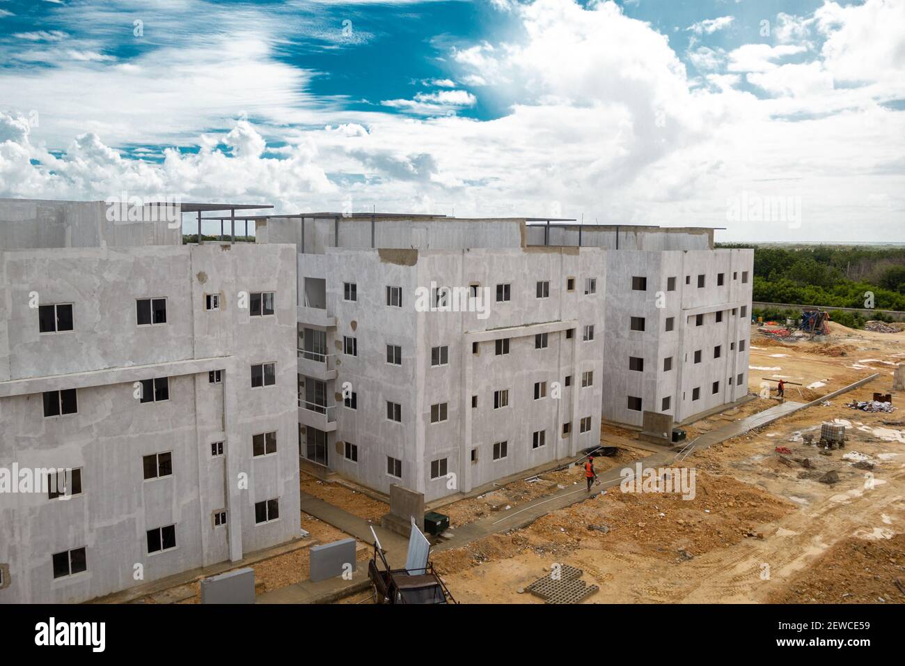 A construction process of the minimalistic residential four-floor ...