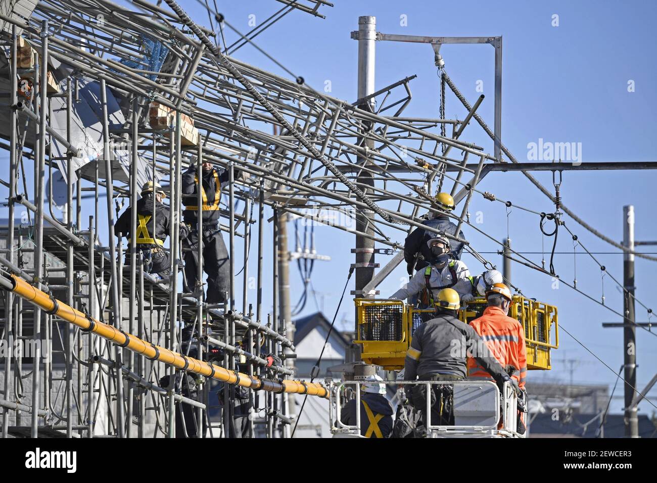 Tokyo, Japan. 03rd Mar, 2021. Work is under way near Jiyugaoka Station ...