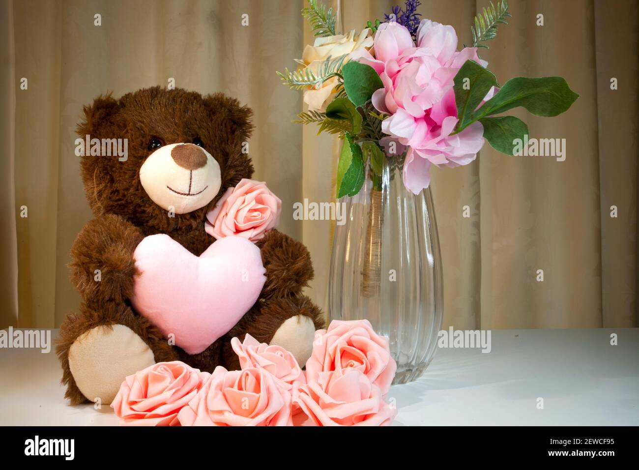 Mother's Day Teddy Bear and pink roses or other flowers e.g. tulips. It ...