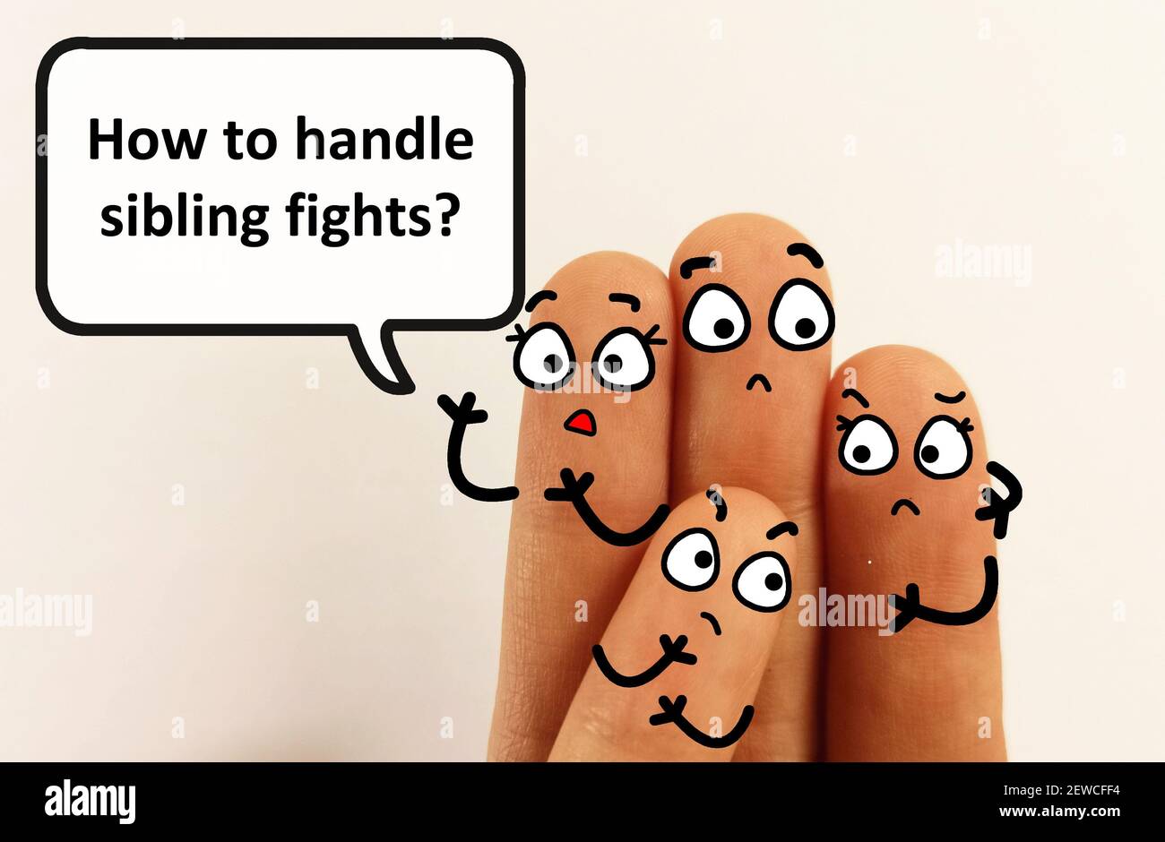 Four fingers are decorated as four person. One of them is asking how to ...
