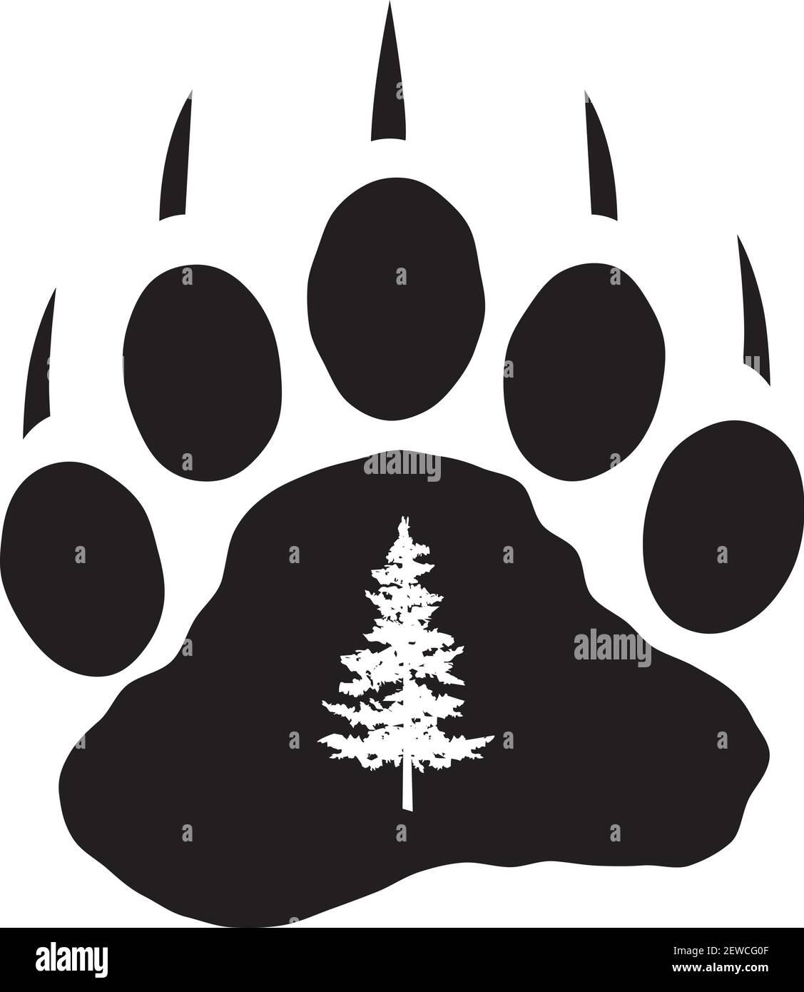 vector illustration of a bear paw with a pine tree silhouette Stock ...