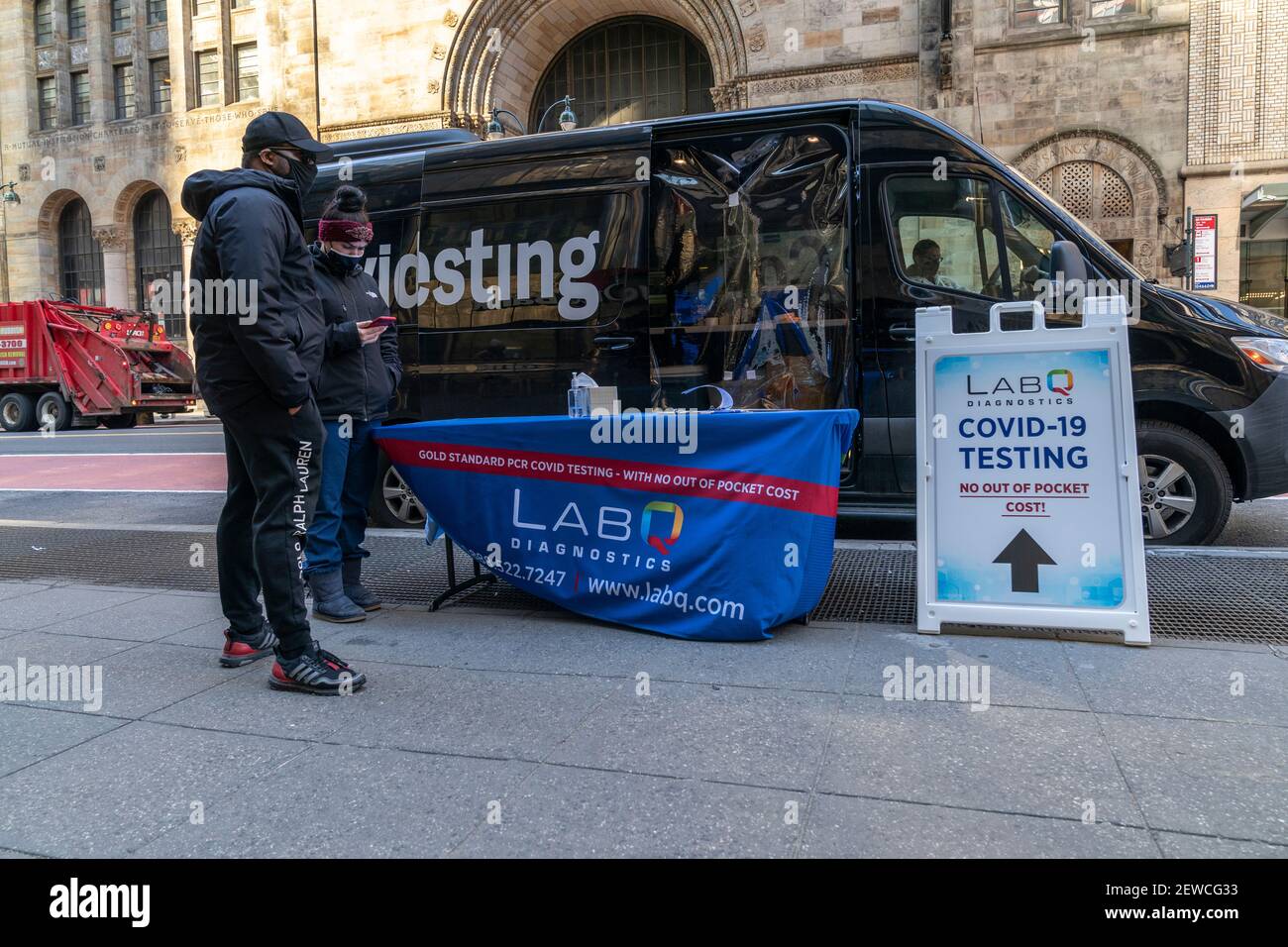 New York, NY - March 2, 2021: LabQ Diagnostics COVID-19 mobile testing ...