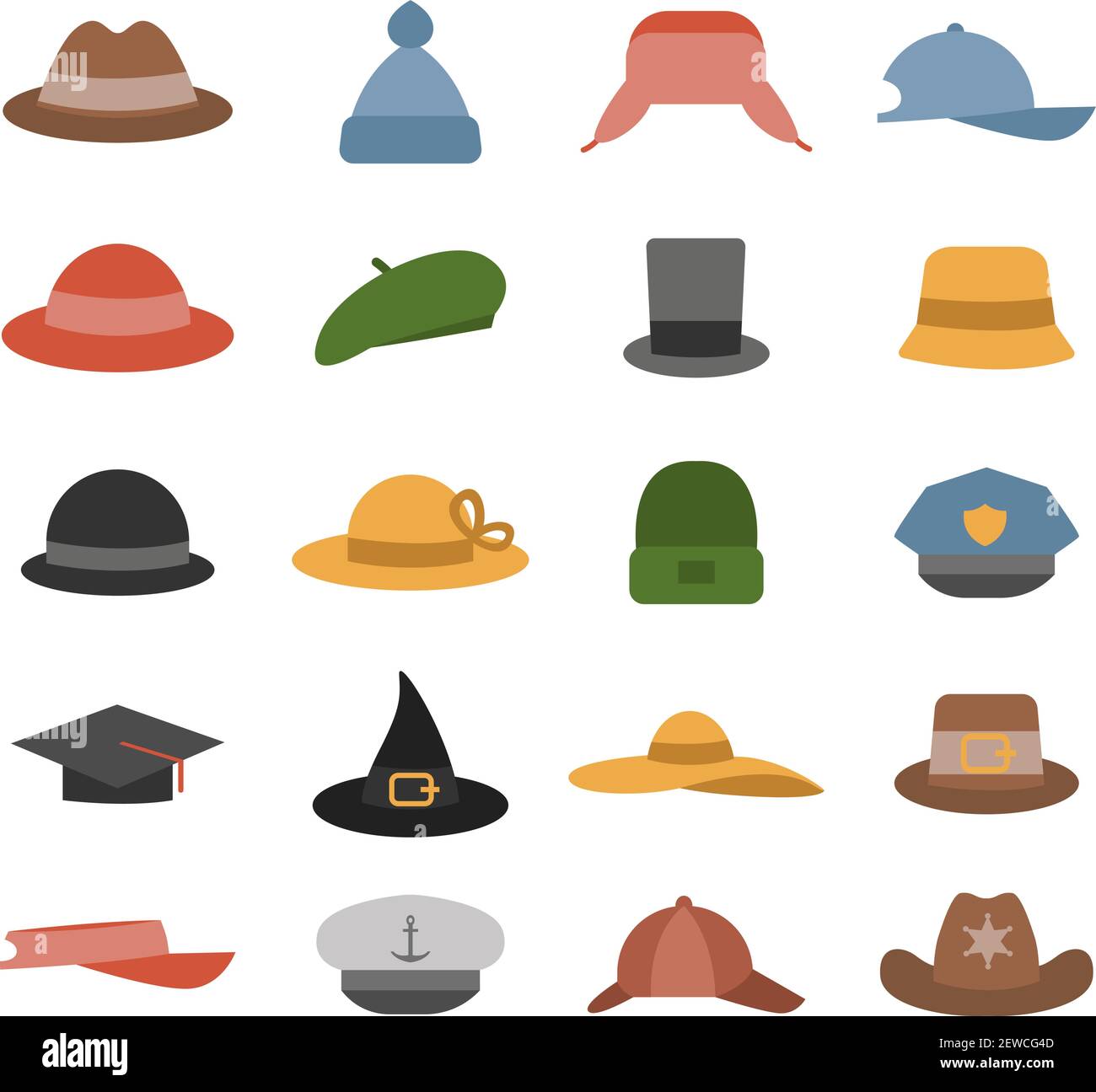 Types of hats, illustration, vector on white background Stock Vector ...