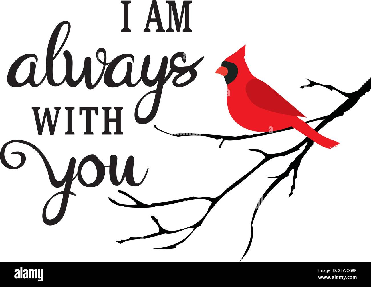 vector illustration of I am always with you, cardinal bird in the tree ...