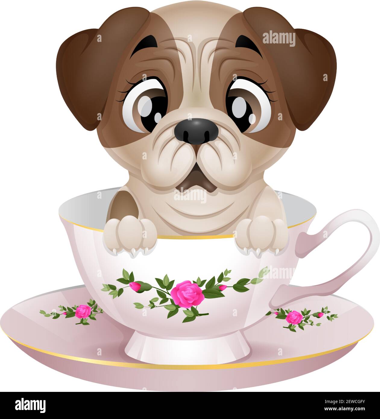 Cute puppy pug cartoon sitting in the cup Stock Vector Image & Art - Alamy