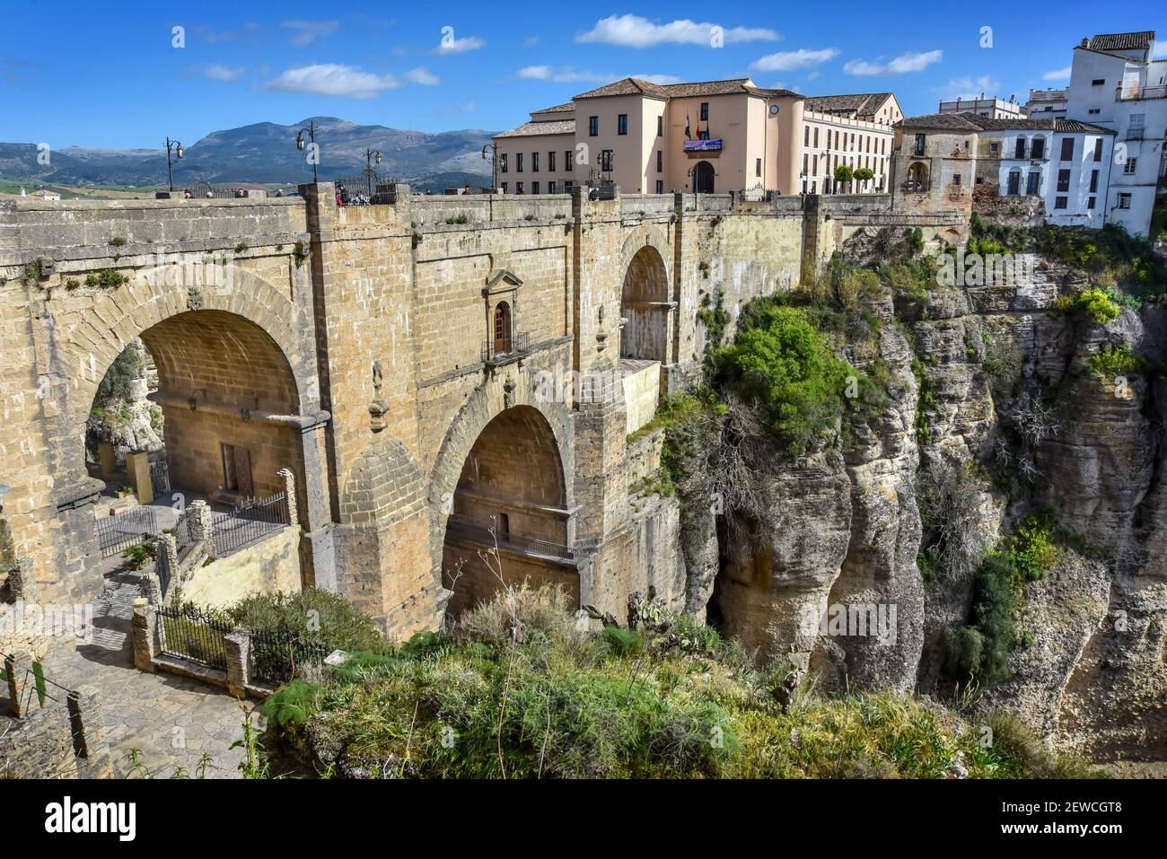View of the new stone bridge in Ronda, Spain Stock Photo - Alamy