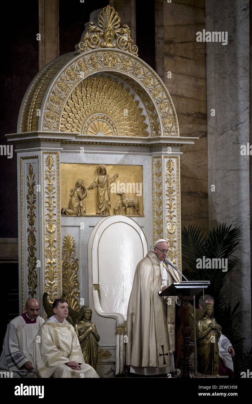 Pope Francis attends the opening of the Holy Door at the Papal Basilica ...